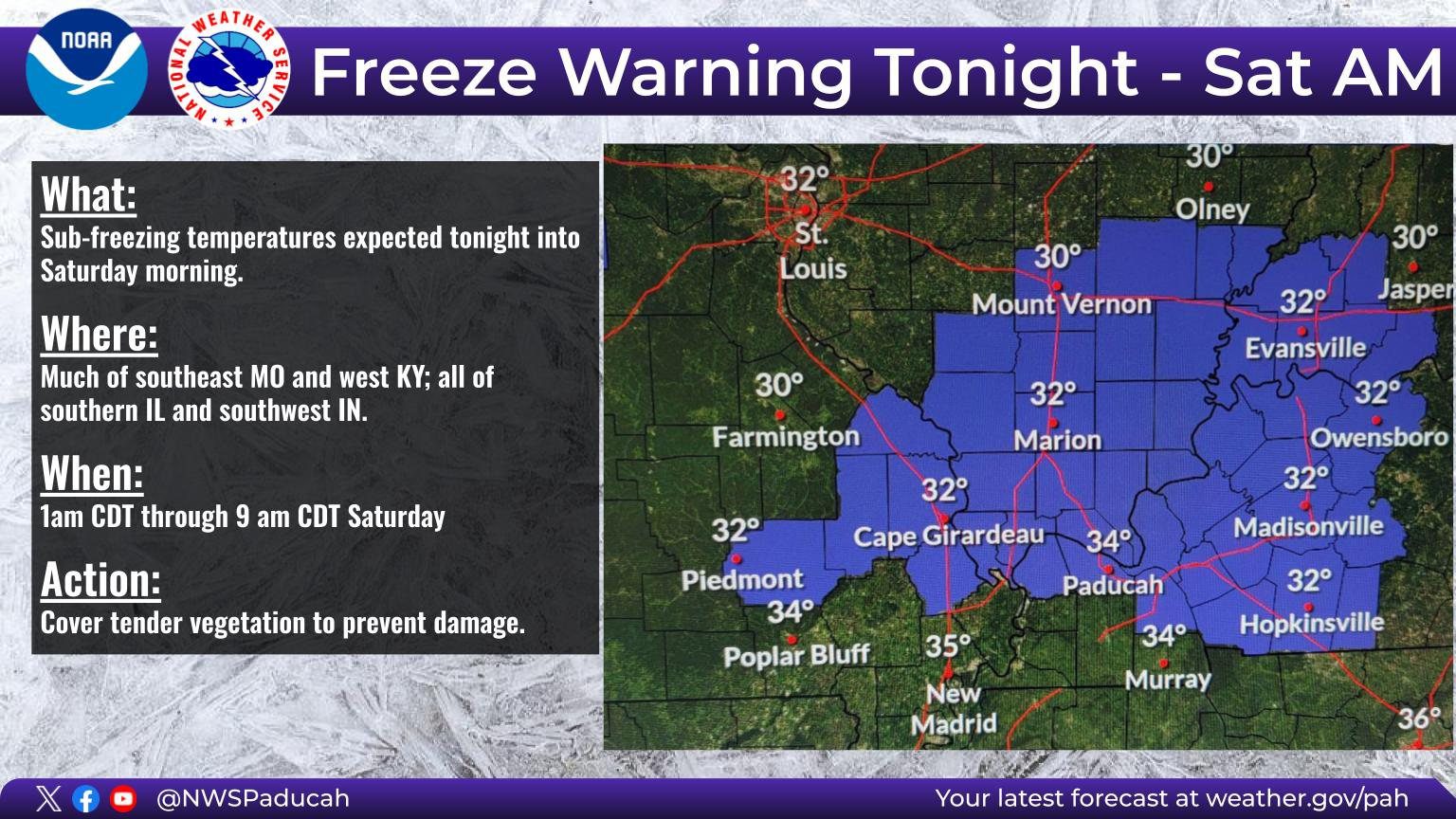 Freeze Warnings in place early Saturday morning across the area ...